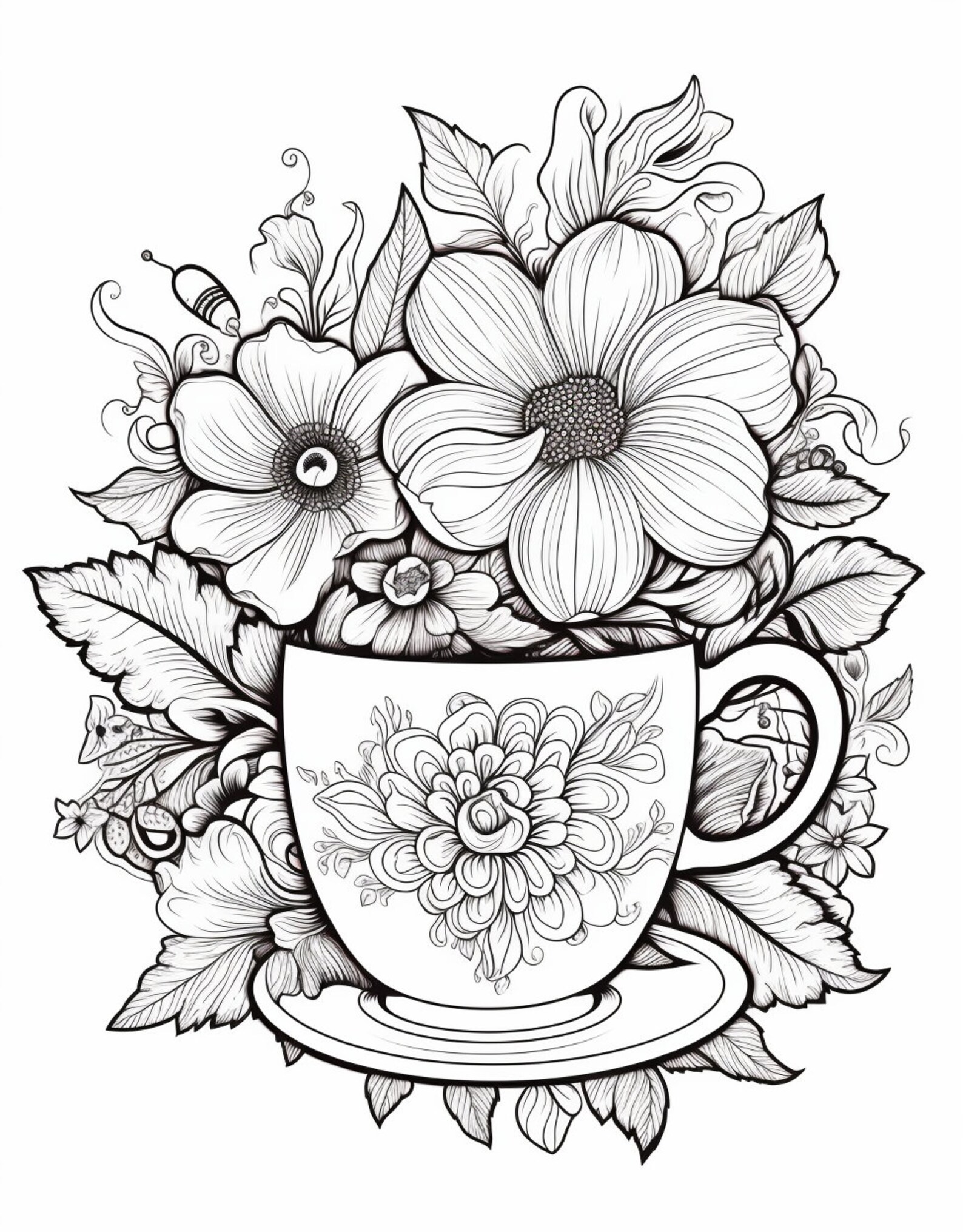 Tea Cup Coloring Book 20 Tea Coloring Pages Instant Download Floral Tea ...