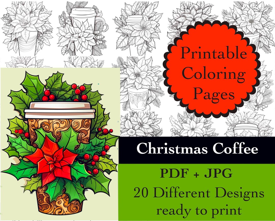 Christmas Coffee Cup Coloring Book 20 Coffee Coloring Pages Instant ...