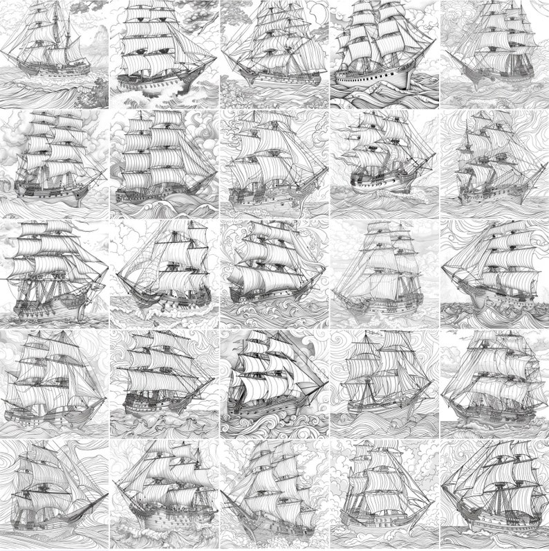 Old Ships Coloring Book 20 Ship Coloring Pages Instant Download Boat ...