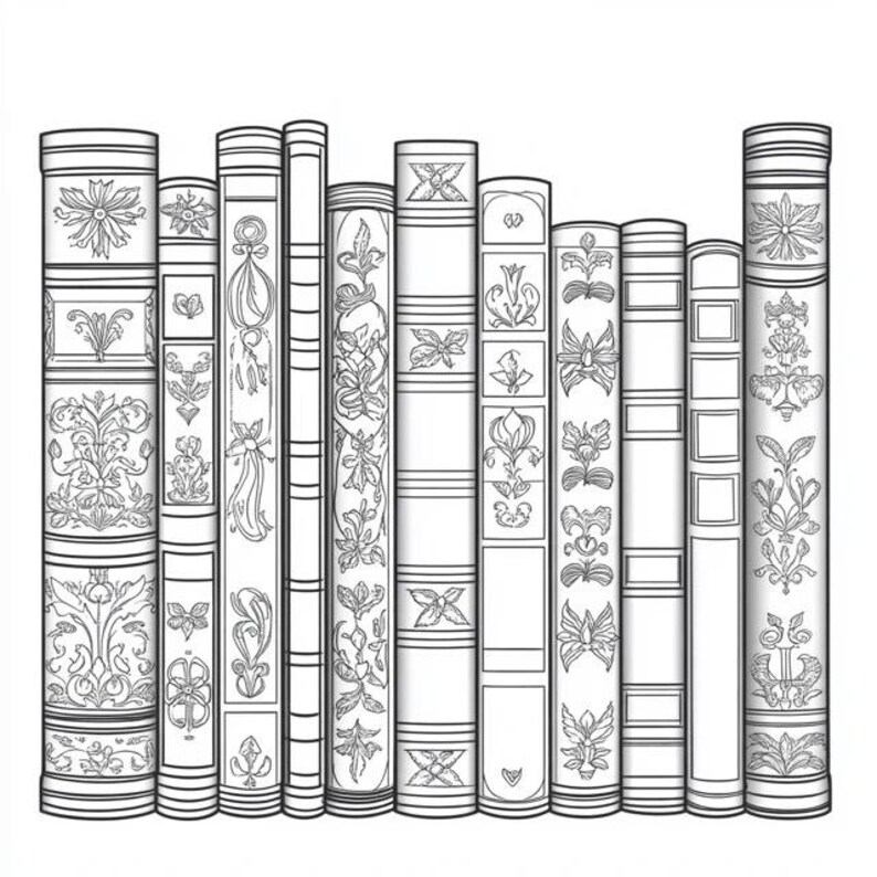 Book Stack Coloring Book: 20 Reading Books Printable Pages (digital ...