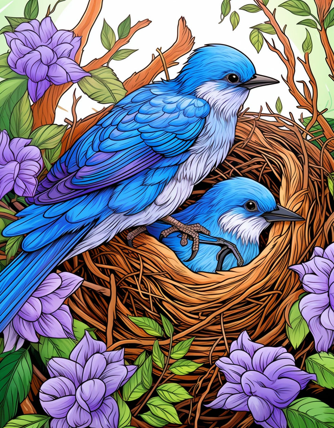 Birds Coloring Book 20 Birds Coloring Pages Instant Download Floral ...