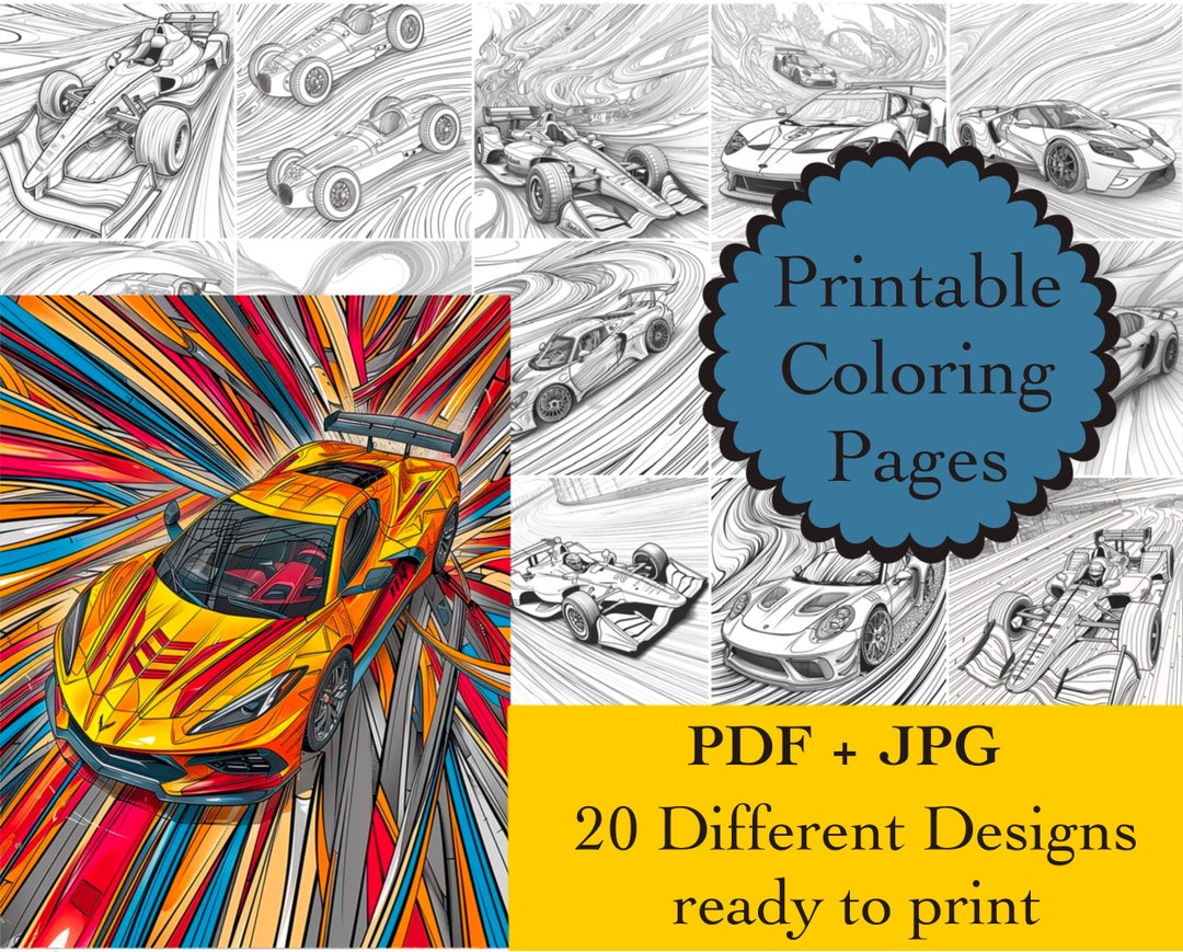 Race Car Coloring Book 20 Cars Coloring Pages Instant Download ...