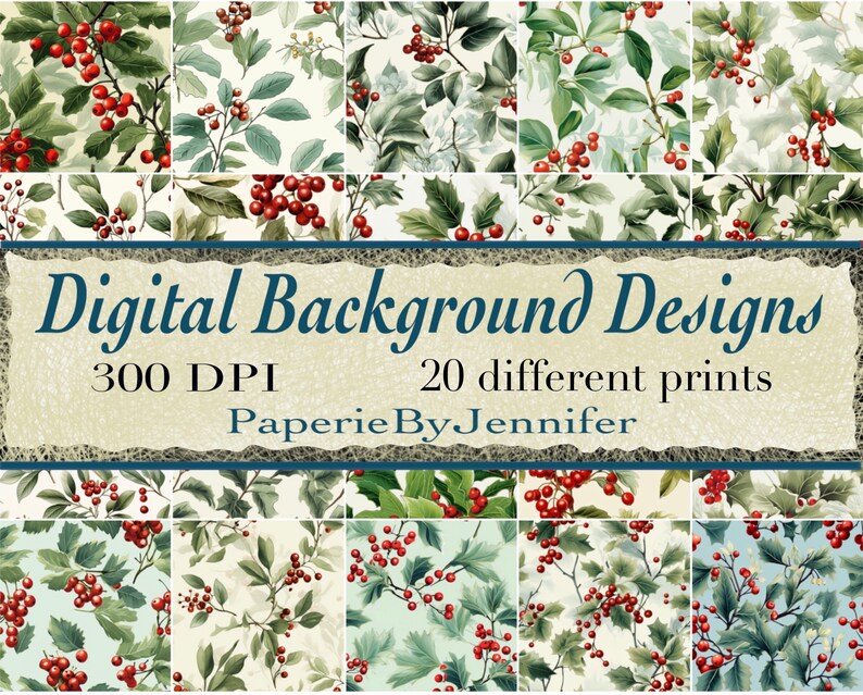 Instant Download 20 Holly Berry Card Background Printable Scrapbook ...