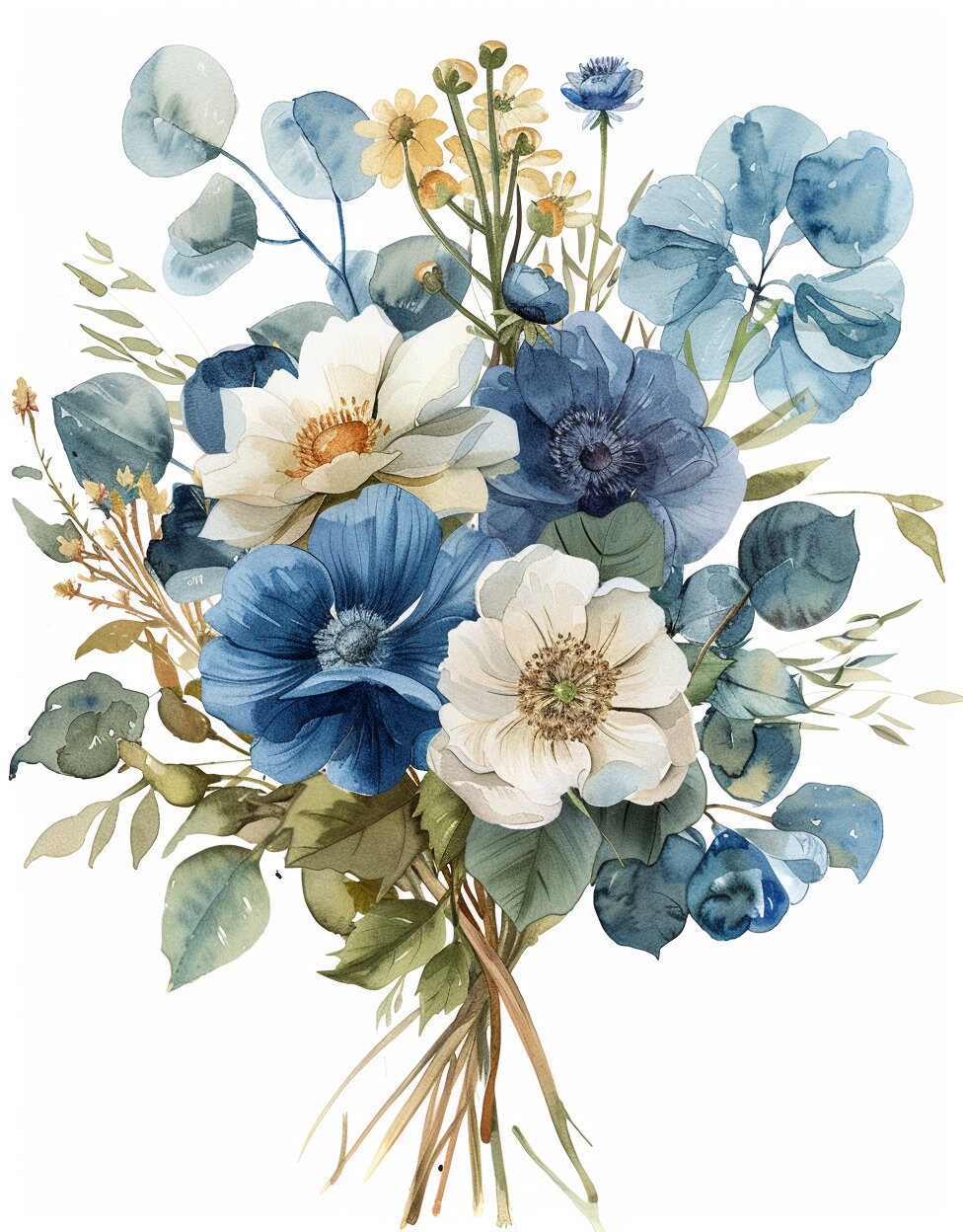 Blue Watercolor Flowers Clipart 20 Designs Blue Flower Images Instant ...