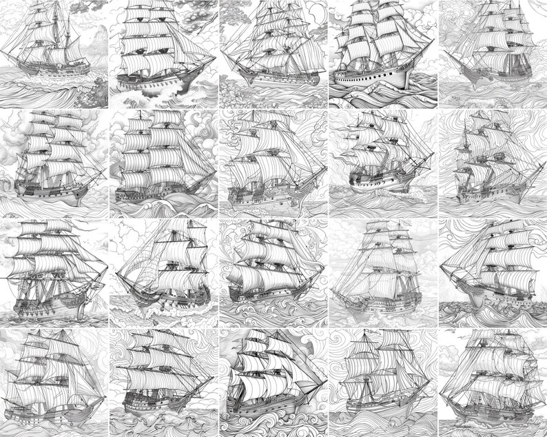 Old Ships Coloring Book 20 Ship Coloring Pages Instant Download Boat ...