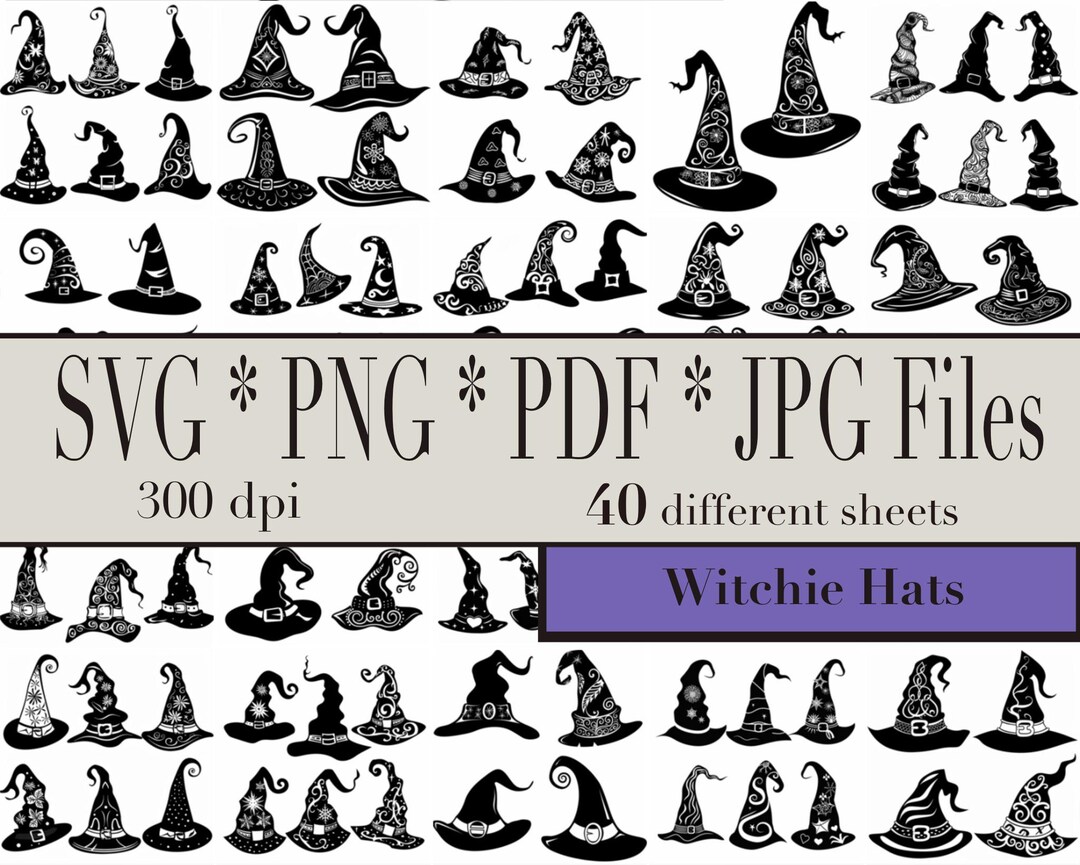 Witch Hats Line Art 40 Instant Download SVG PNG JPG Cut File Bundle ...