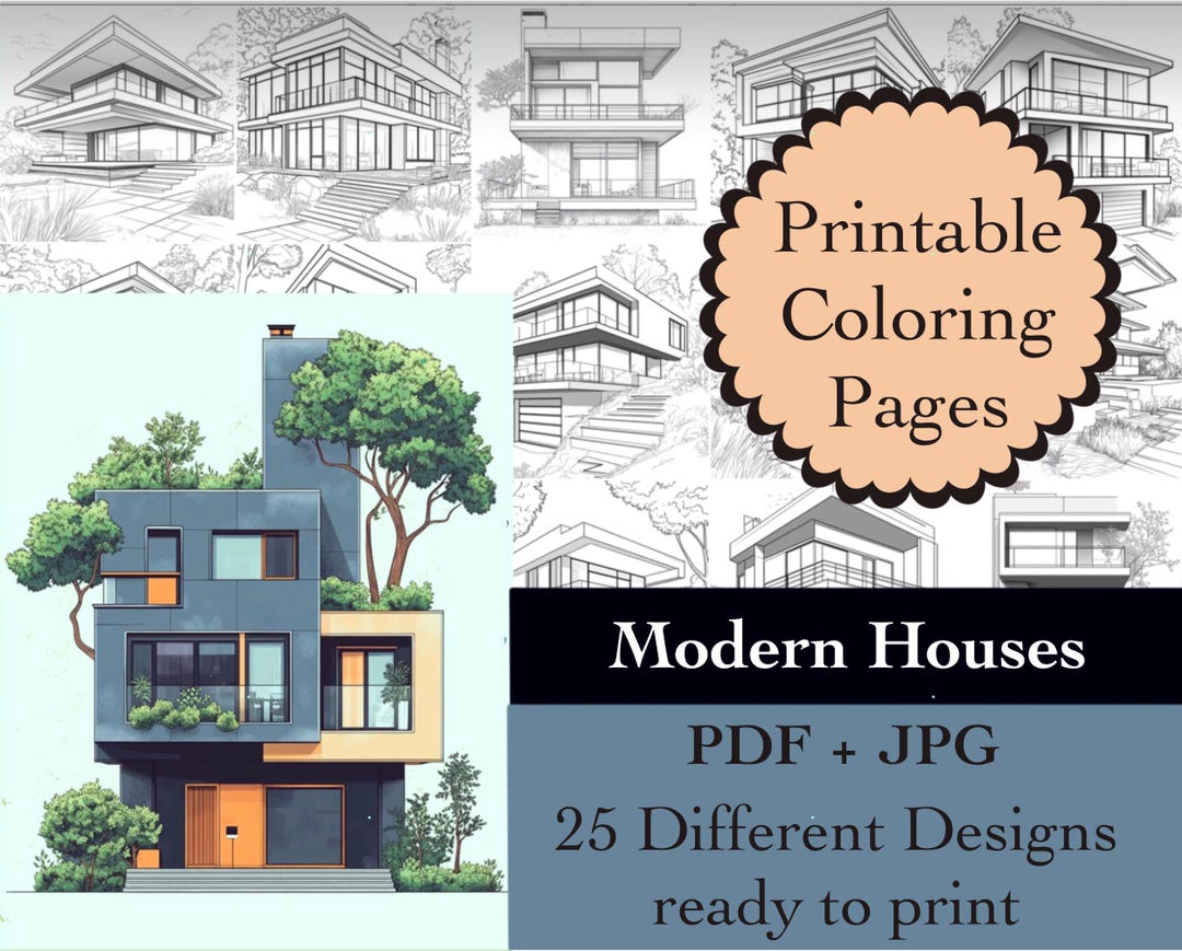 Modern Houses Coloring Book 20 House Coloring Pages Instant Download ...