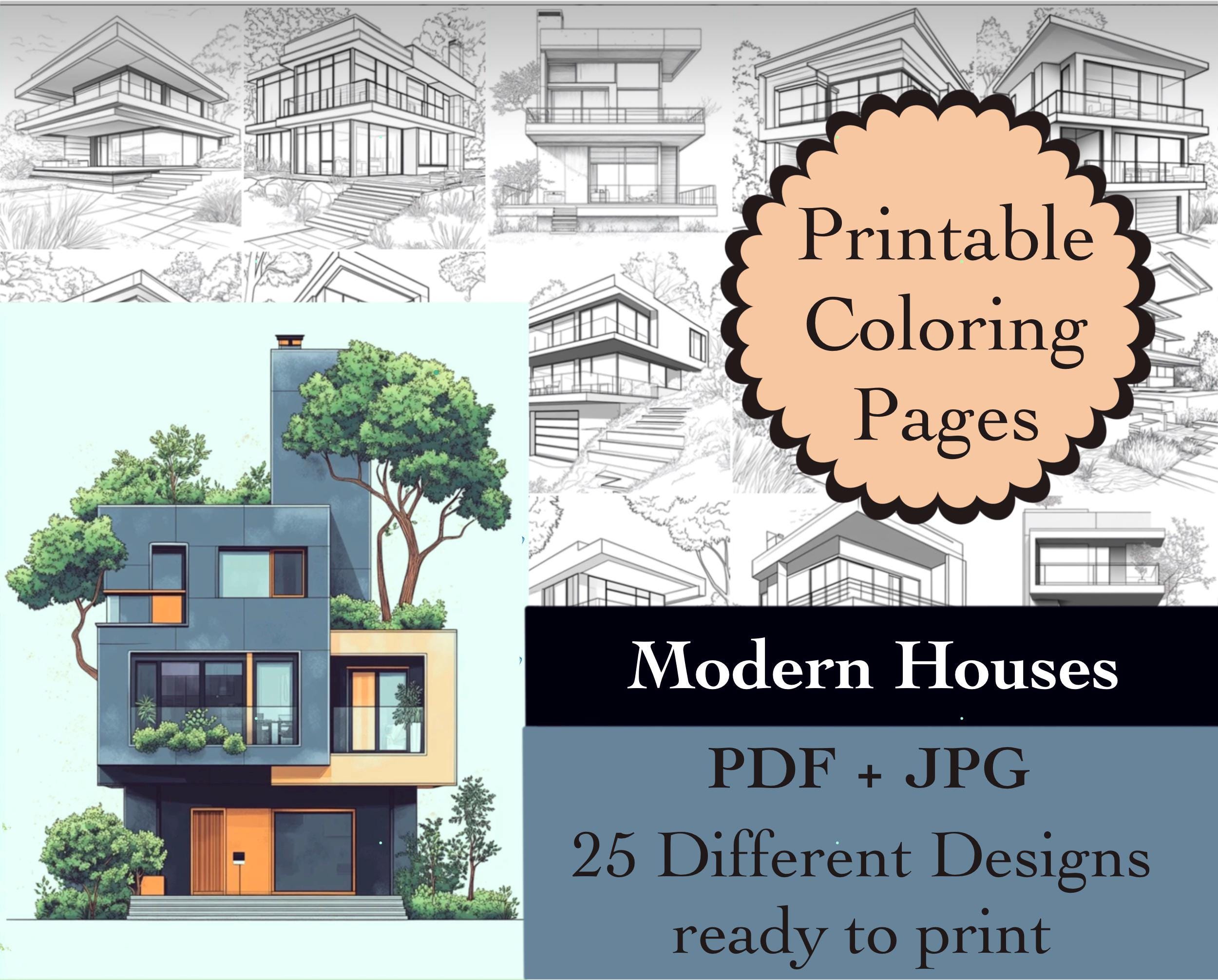 Modern Houses Coloring Book 20 House Coloring Pages Instant Download ...