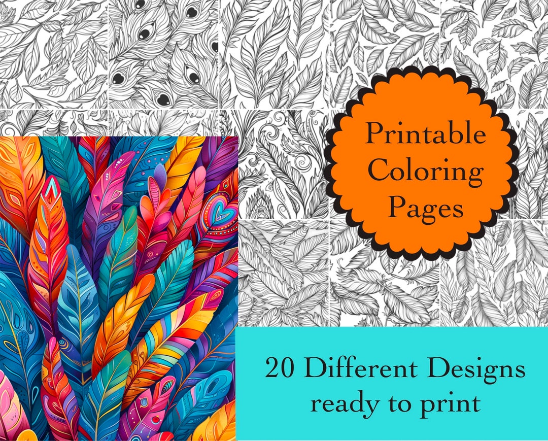 Feathers Coloring Book 20 Coloring Pages Instant Download Feathers ...