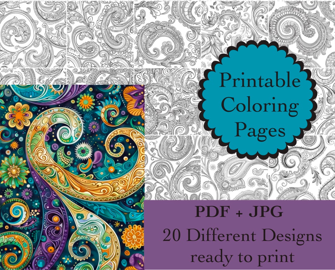 Paisley Coloring Book: 20 Floral Printable Pages (PDF and JPG) - Etsy