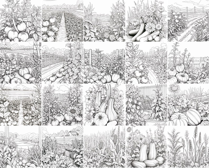 Garden Coloring Book 20 Coloring Pages Instant Download Farmer ...