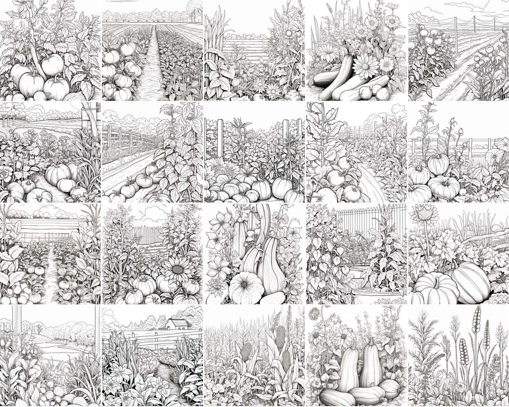 Garden Coloring Book 20 Coloring Pages Instant Download Farmer ...