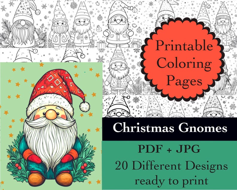 Christmas Gnomes Coloring Book: 20 Printable Pages (digital Download ...