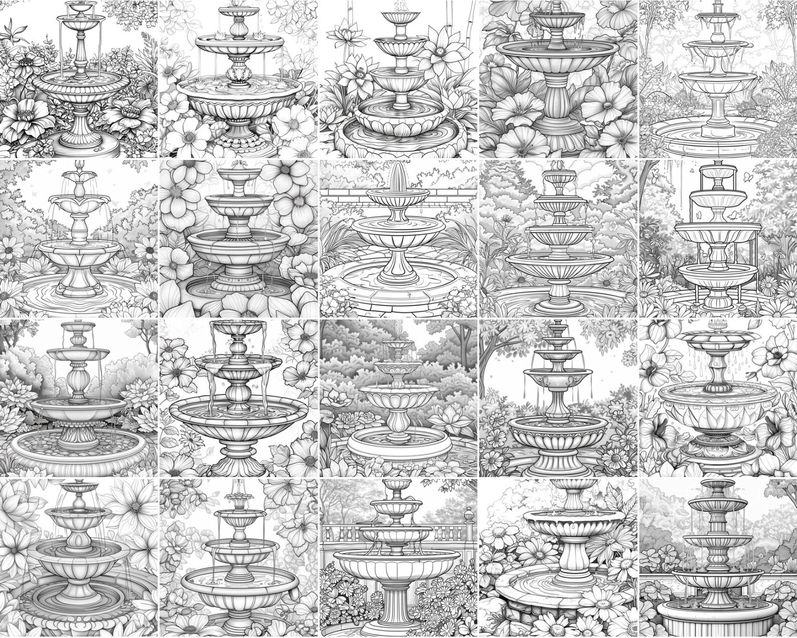Fountains Coloring Book 20 Coloring Pages Instant Download Garden ...