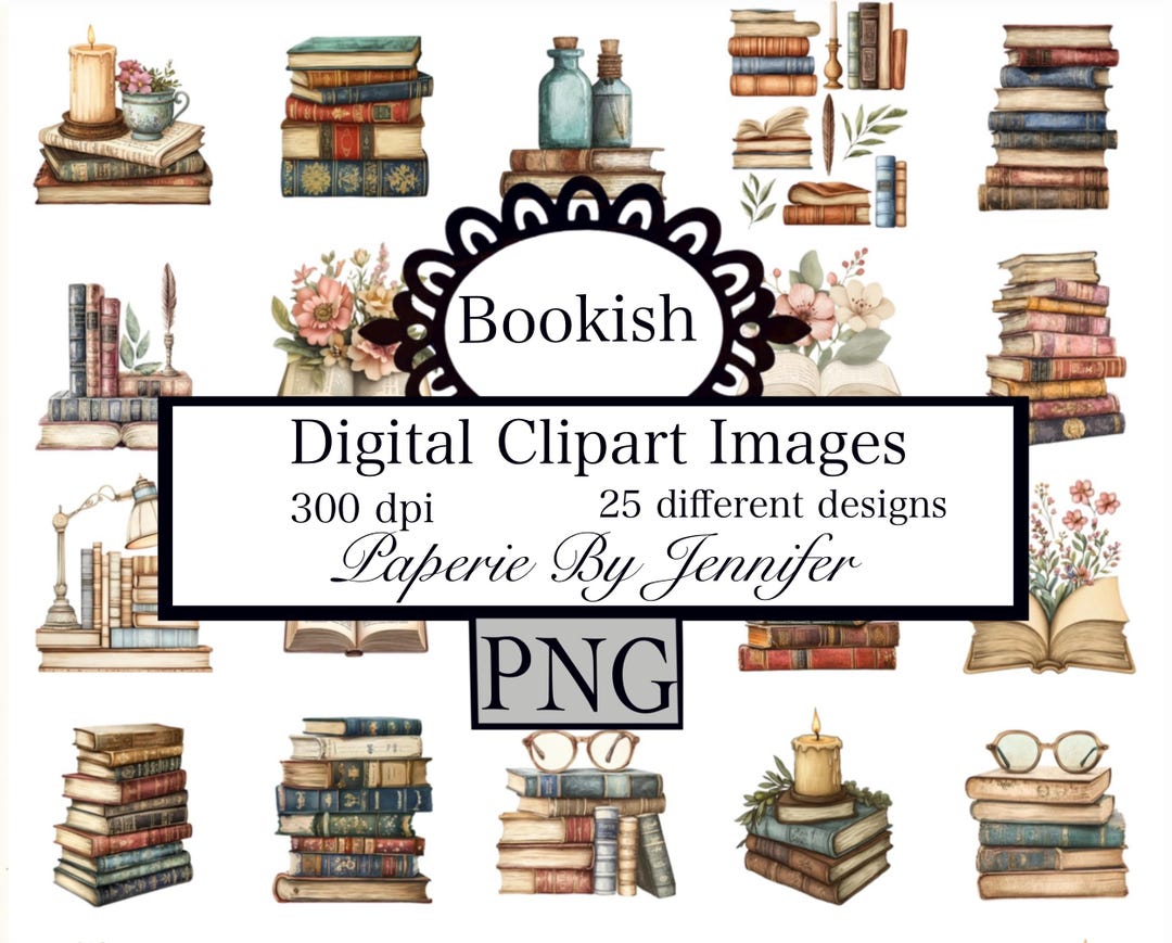 Bookish Clipart: Vintage Library Book Images (digital Download, 25 ...
