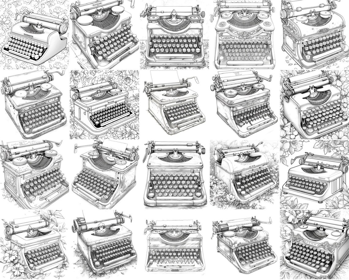 Typewriters Coloring Book 20 Vintage Coloring Pages Instant Download ...