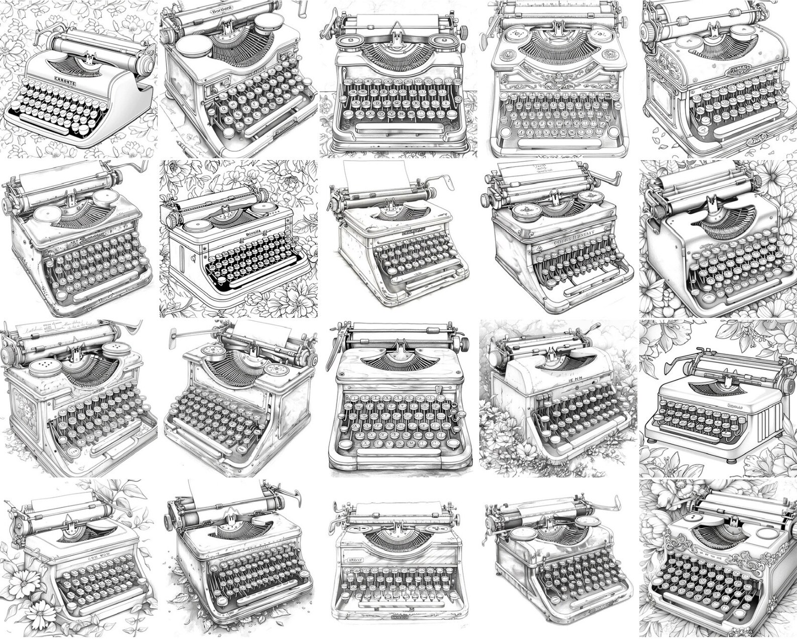 Typewriters Coloring Book 20 Vintage Coloring Pages Instant Download ...