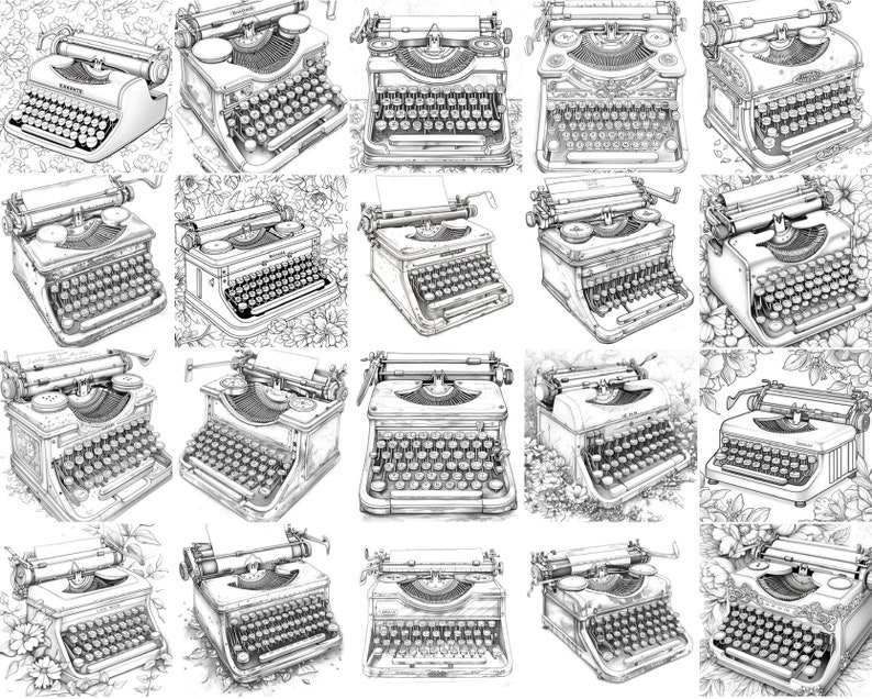 Typewriters Coloring Book 20 Vintage Coloring Pages Instant Download ...