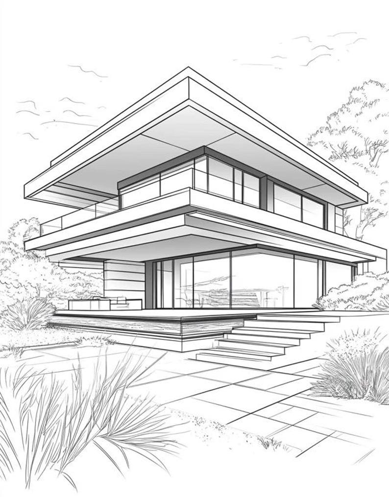 Modern Houses Coloring Book 20 House Coloring Pages Instant Download ...
