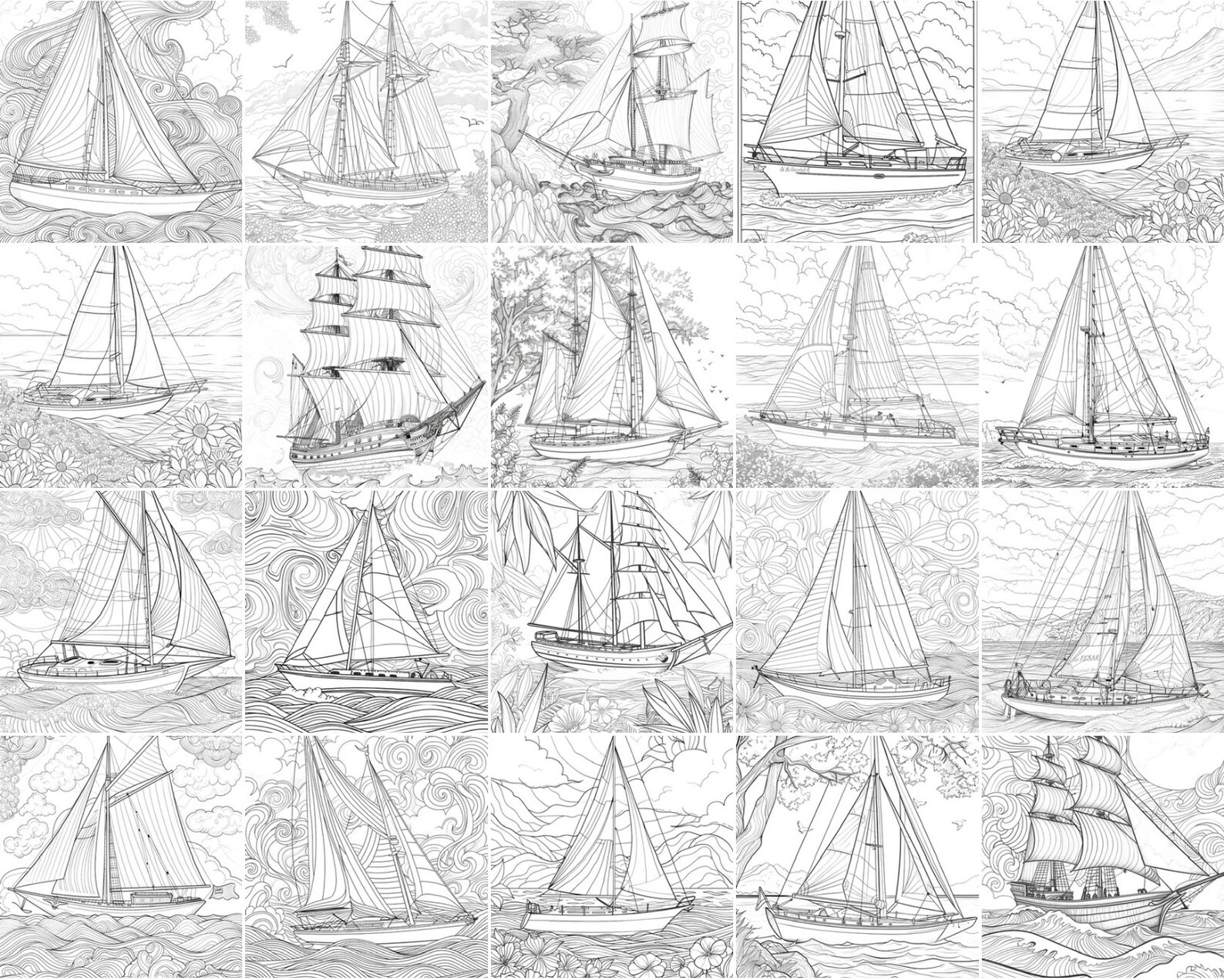 Sailboat Coloring Book 20 Coloring Pages Instant Download Sailboat ...