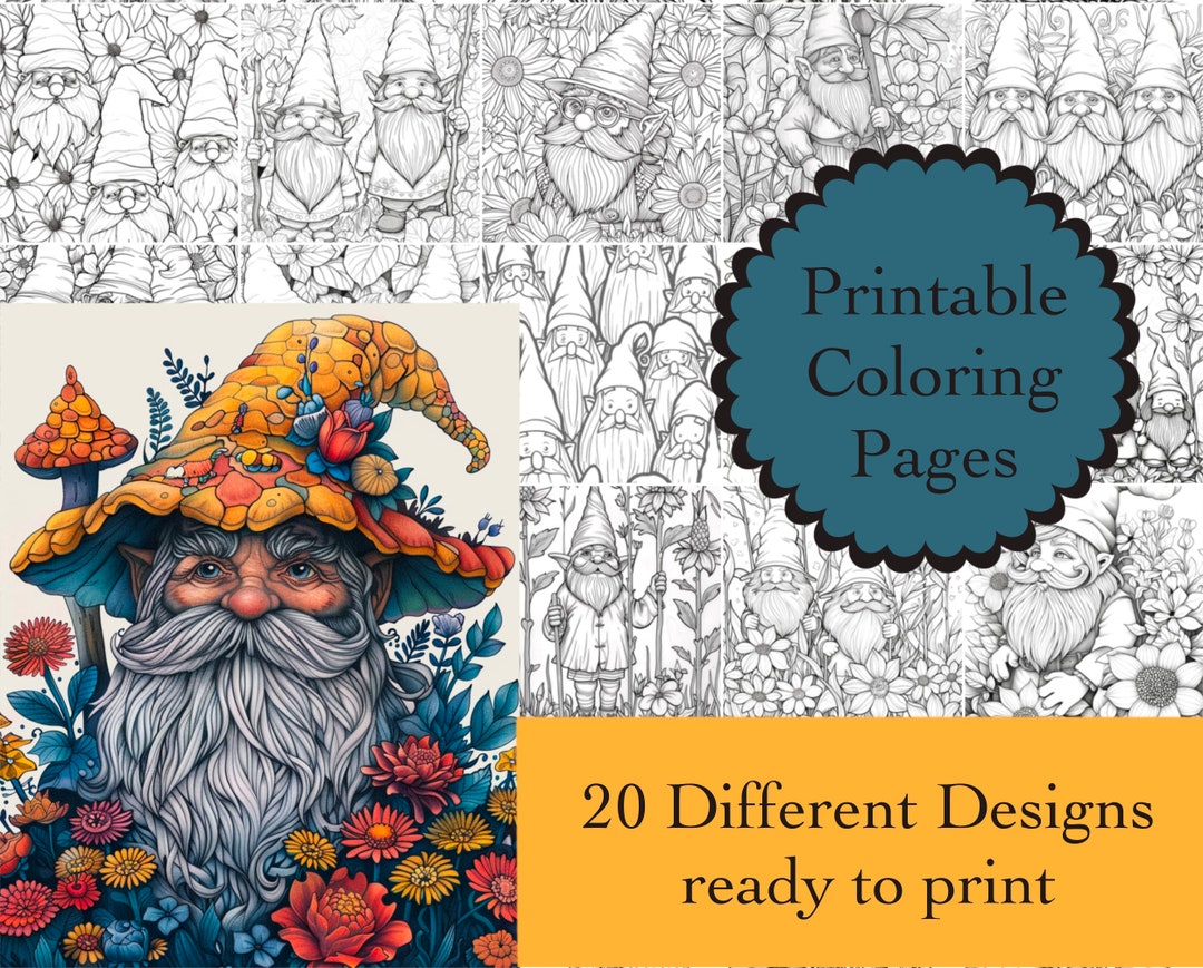 Gnomes Coloring Book 20 Gnomes Coloring Pages Instant Download Gnomes ...