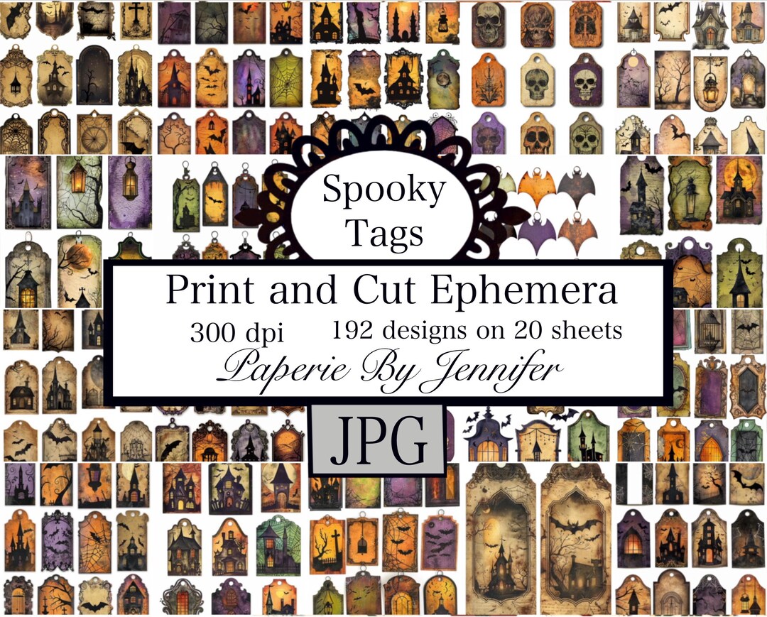 Spooky Halloween Tag Clipart: Vintage Ephemera Designs (digital ...