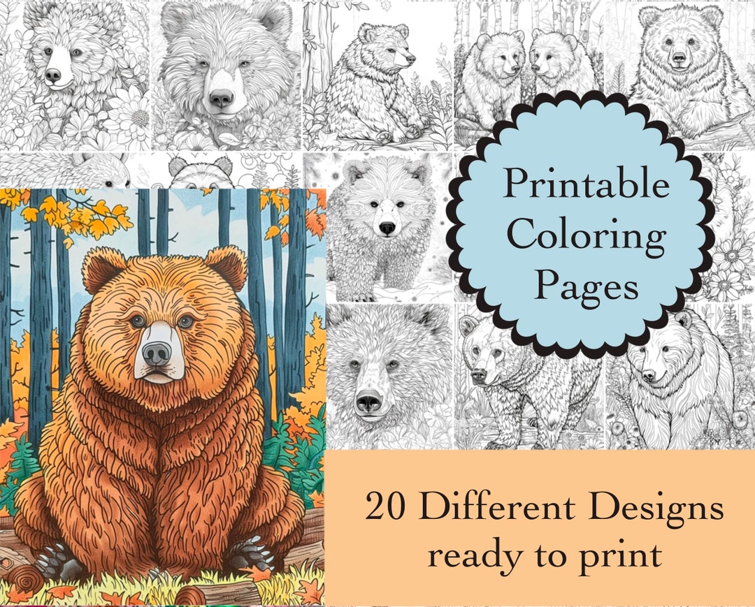 Bear Coloring Book 20 Bear Coloring Pages Instant Download Bear ...