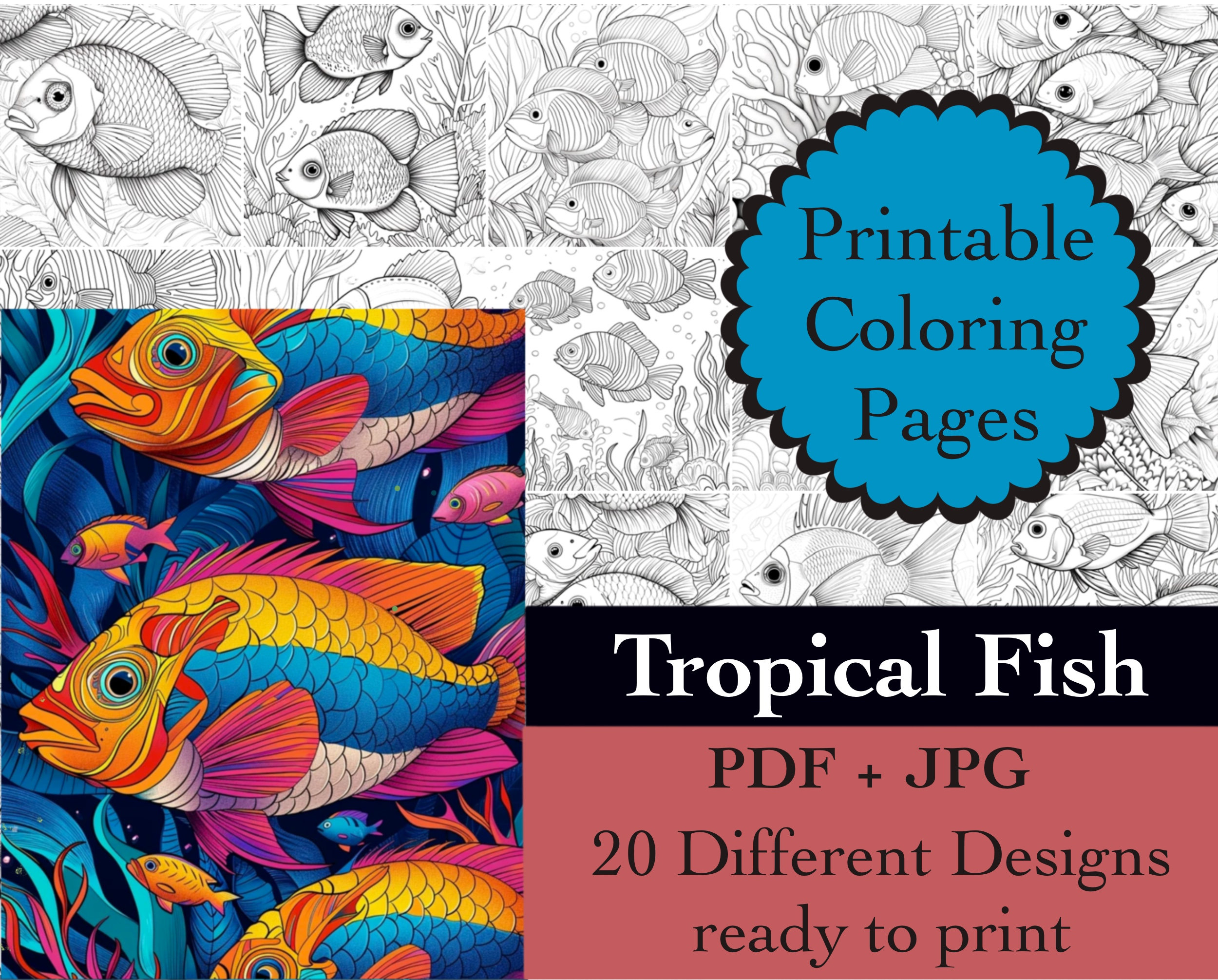 Tropical Fish Coloring Book 20 Coloring Pages Instant Download Fish ...