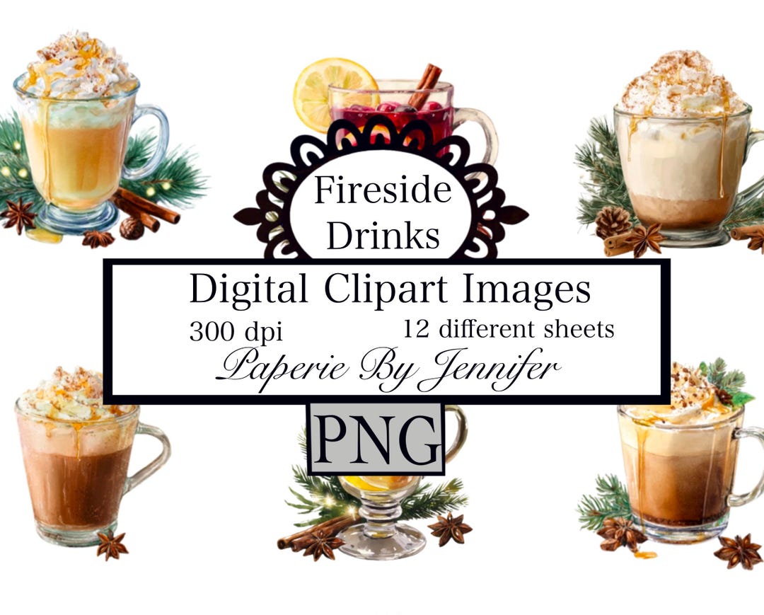 Fireside Drinks Clipart: Hot Toddy Chocolate Coffee Designs ...