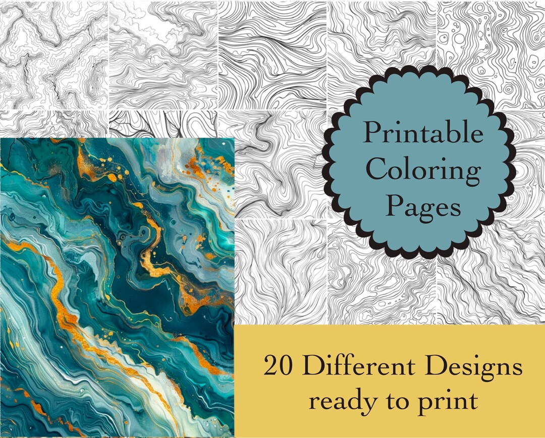 Marbling Coloring Book 20 Abstract Art Coloring Pages Instant Download ...