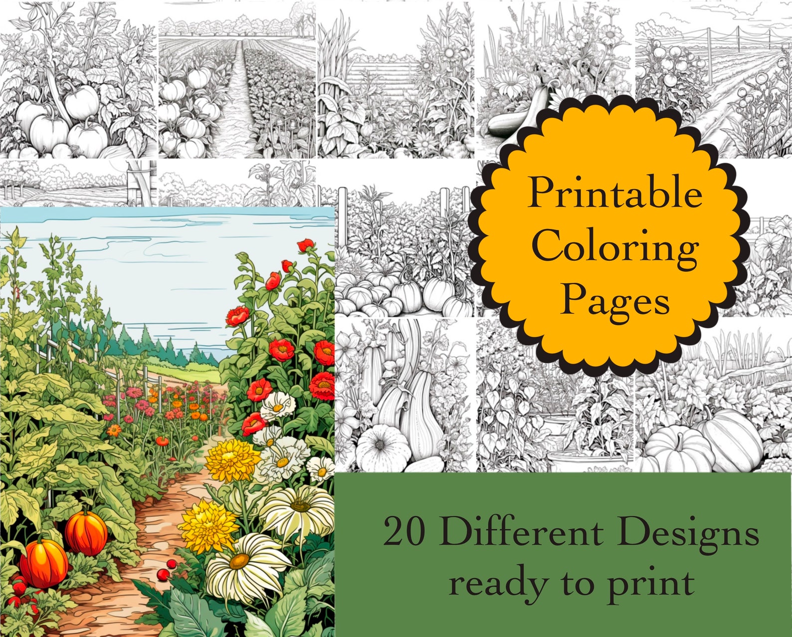Garden Coloring Book 20 Coloring Pages Instant Download Farmer ...