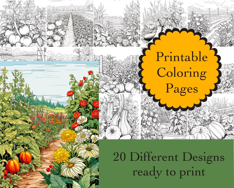 Garden Coloring Book 20 Coloring Pages Instant Download Farmer ...
