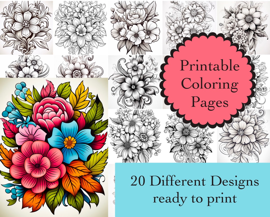 Flower Bouquets Coloring Book 20 Flower Bouquets Coloring Pages Instant ...