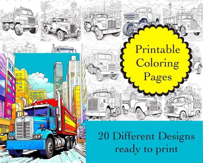 Truck Coloring Book 20 Trucks Coloring Pages Instant Download Trucks ...