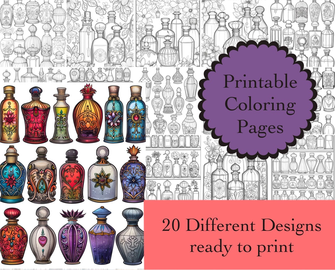 Perfume Bottles Coloring Book: 20 Printable Designs (digital Download ...