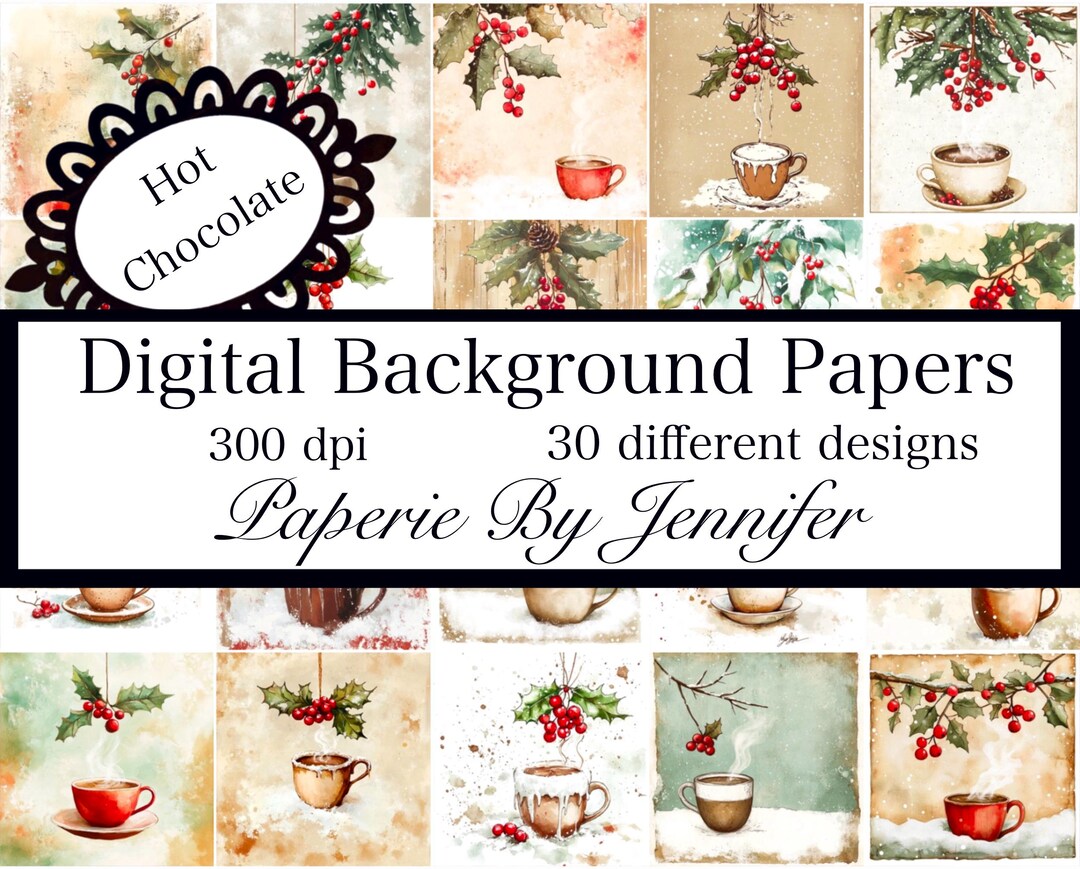 Festive Hot Chocolate Digital Papers: Christmas Card Backgrounds (30 ...