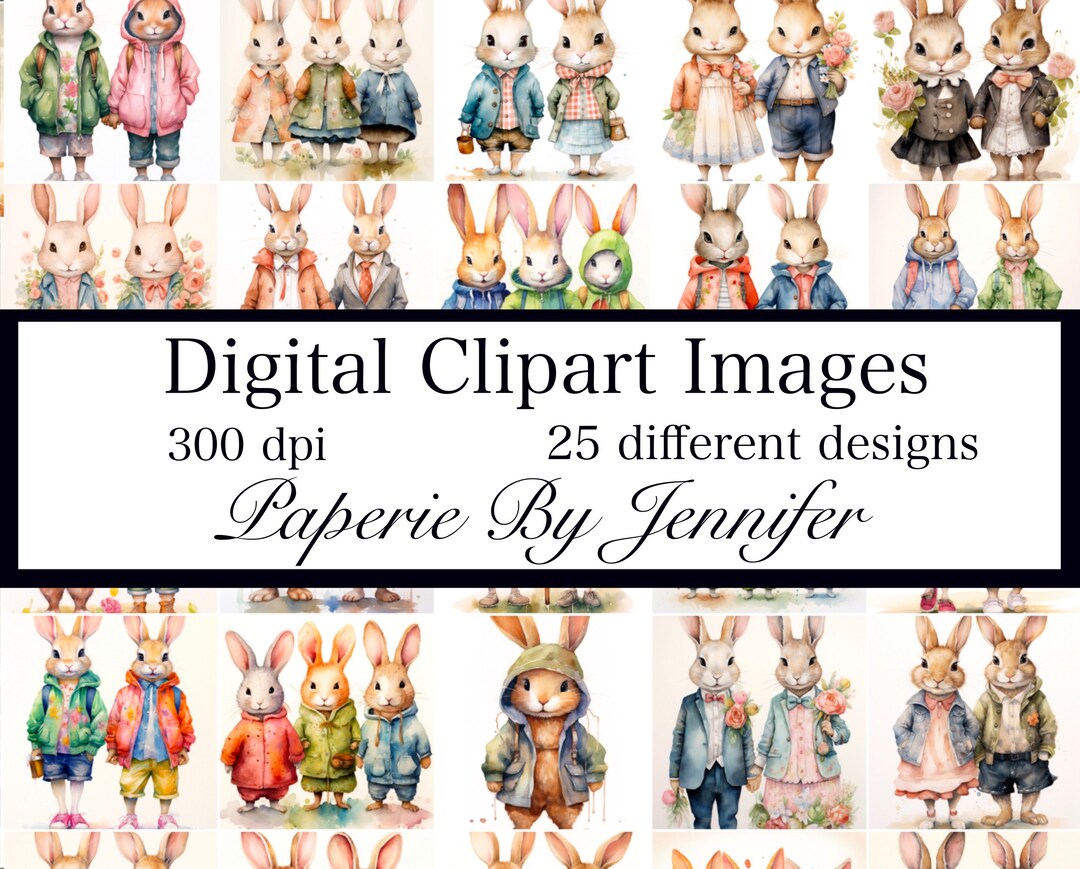 Bunny Rabbit Images 25 Dressed Bunnies Instant Download Printable ...