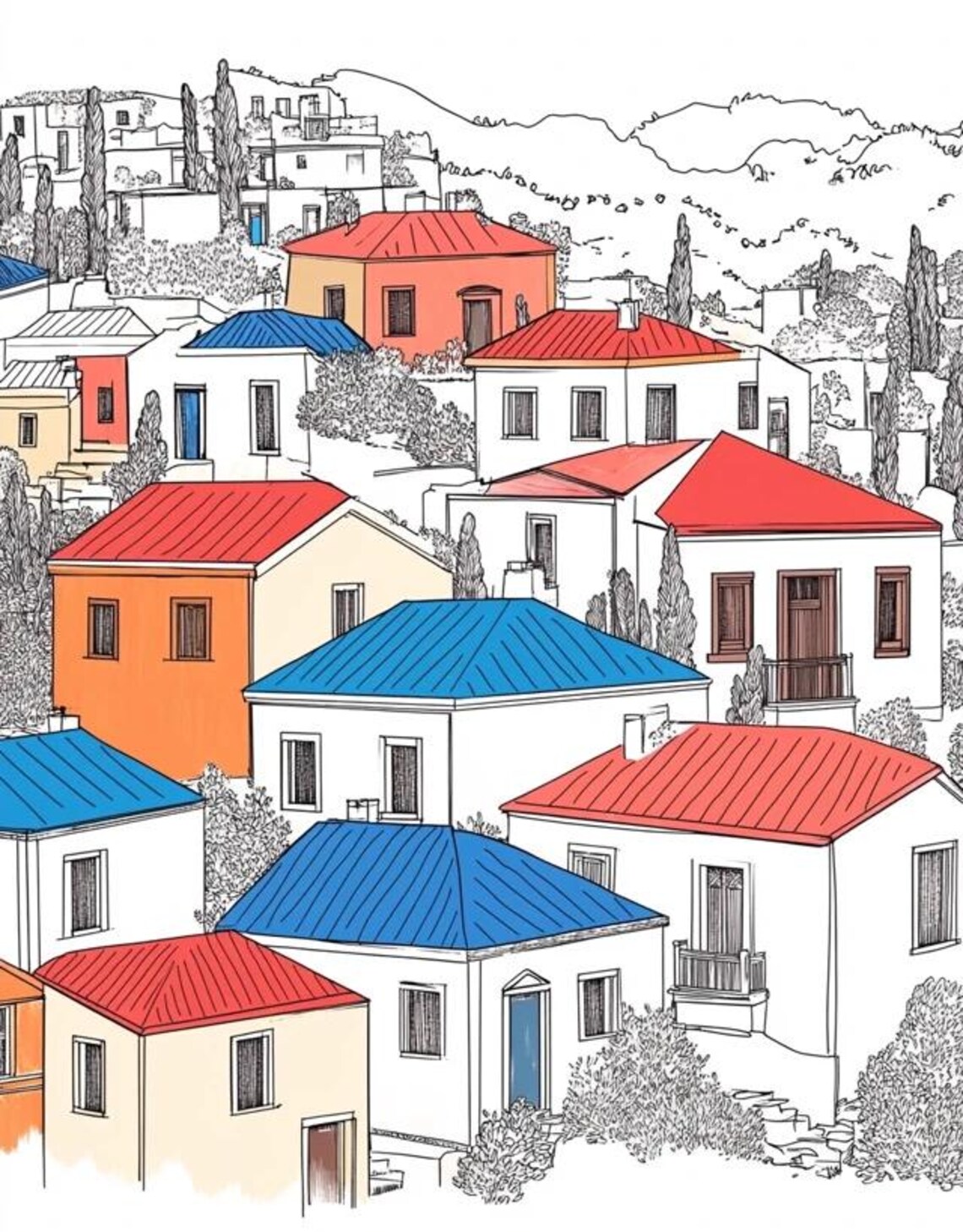 Mediterranean Villa Coloring Book: 20 Printable Travel Pages (digital ...