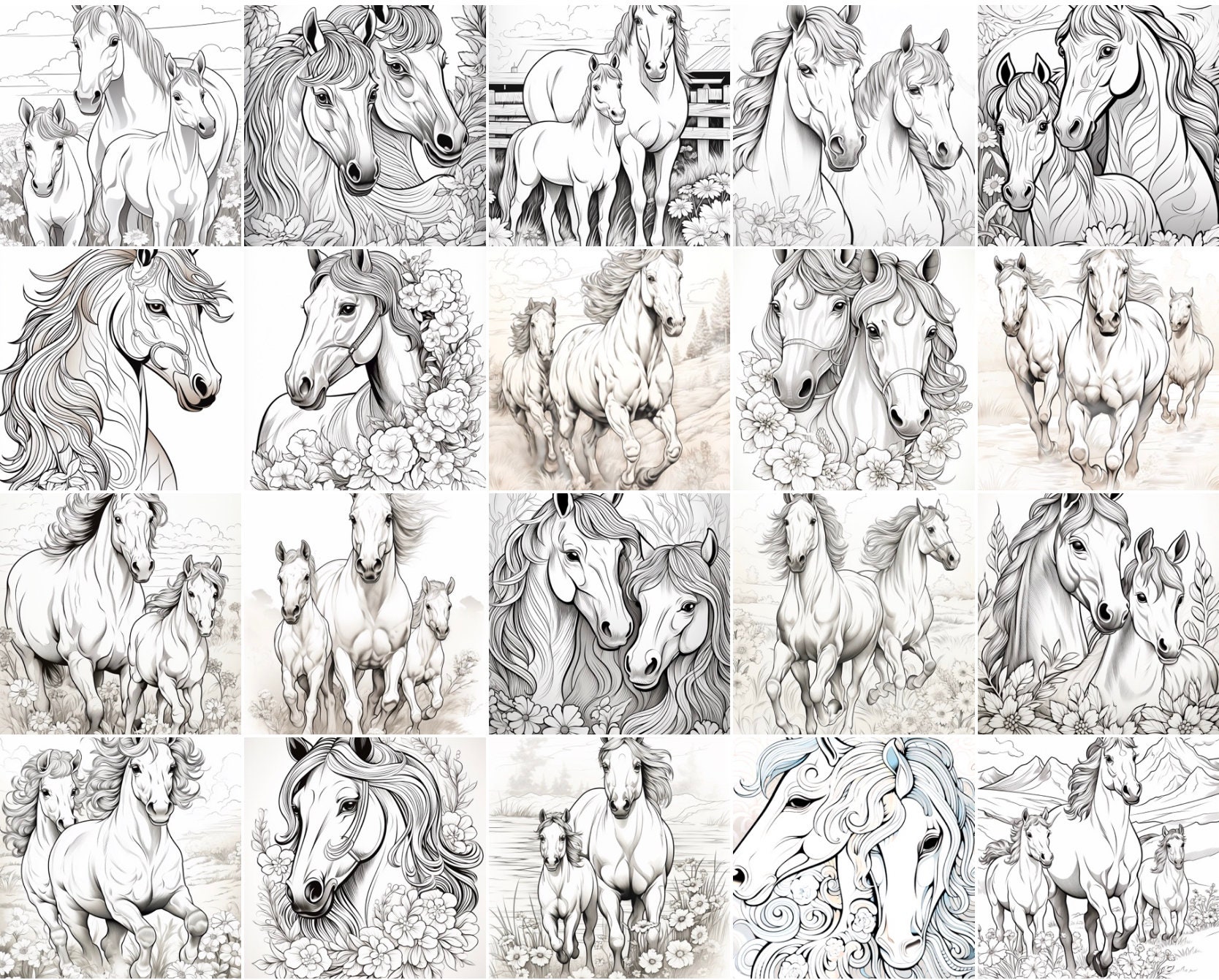 Horses Coloring Book 20 Horses Coloring Pages Instant Download Horses ...
