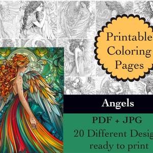 Angels Coloring Book 20 Coloring Pages Instant Download Winged Angels ...