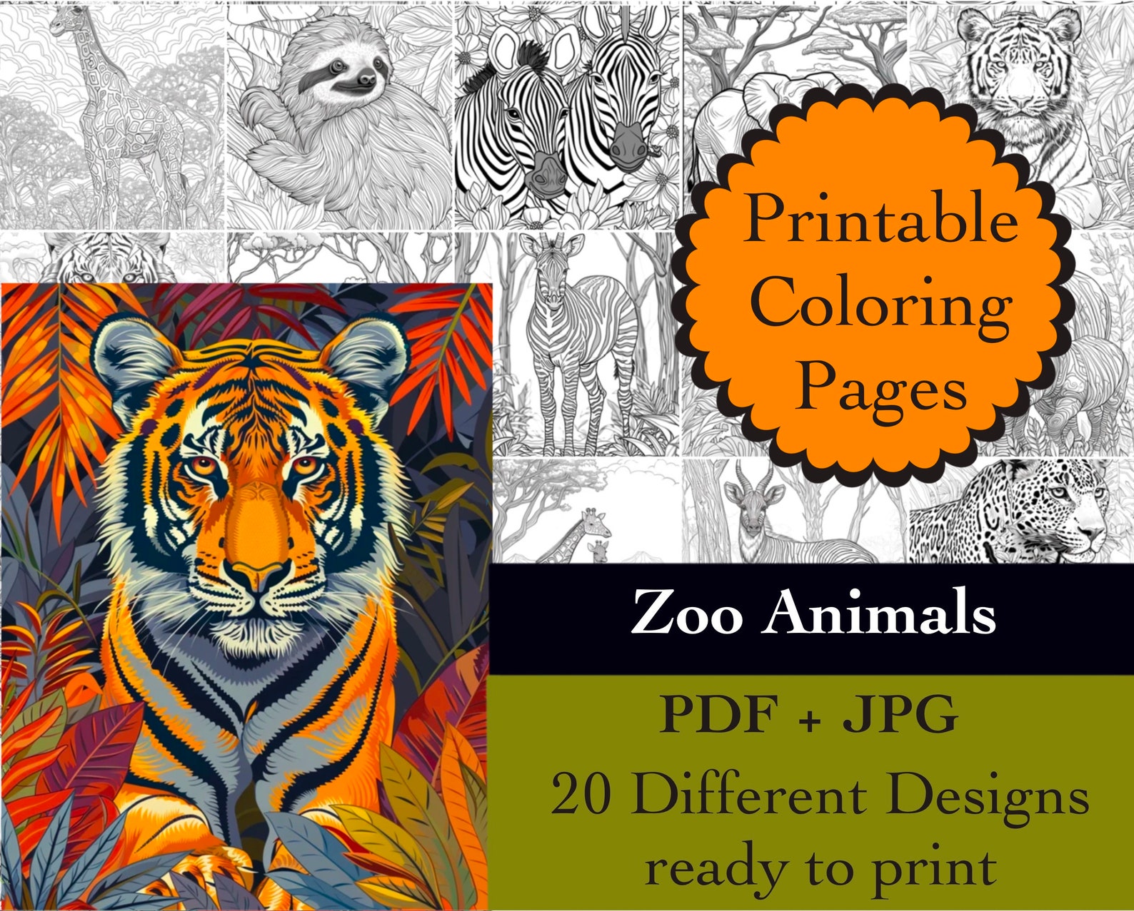 Zoo Animals Coloring Book 20 Zoo Coloring Pages Instant Download ...