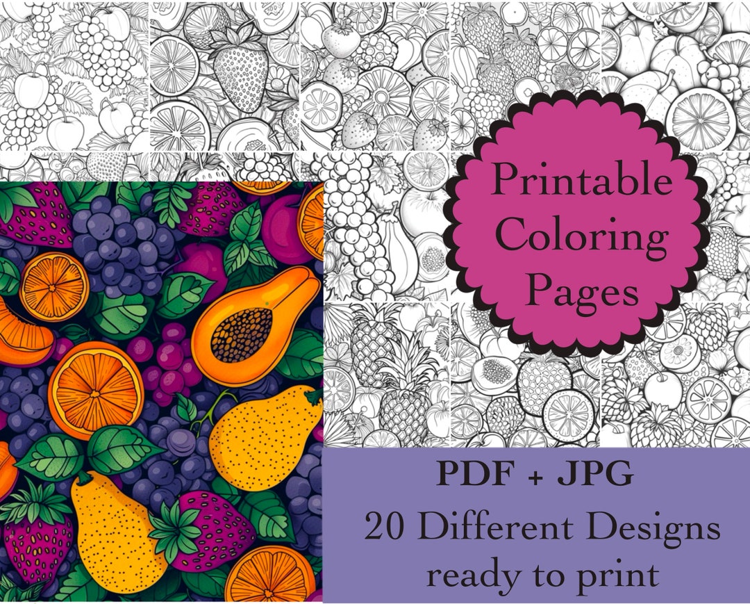 Fruit Background Coloring Book 20 Fruit Coloring Pages Instant Download ...
