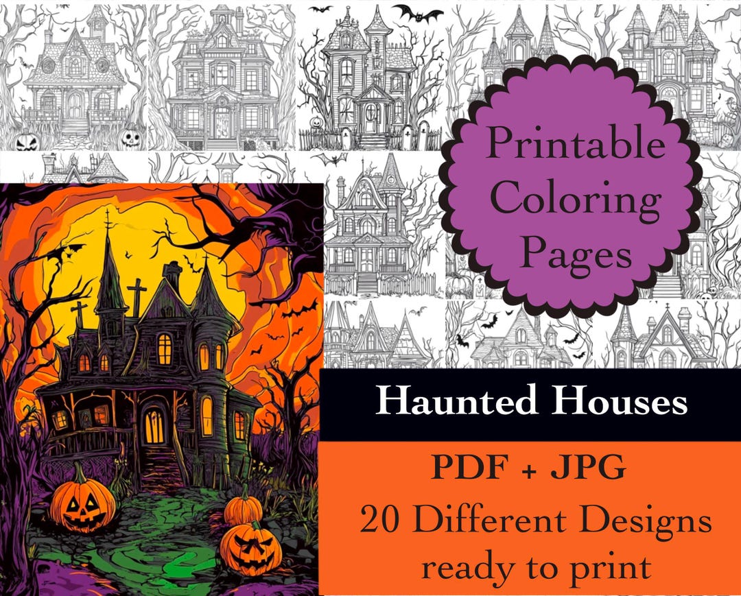 Haunted House Halloween Scene Coloring Book 20 Halloween Coloring Pages ...