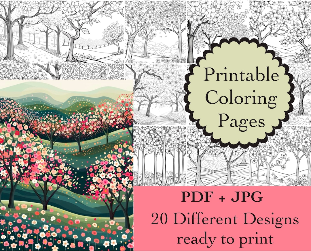 Flowering Trees Coloring Book 20 Coloring Pages Instant Download Trees ...