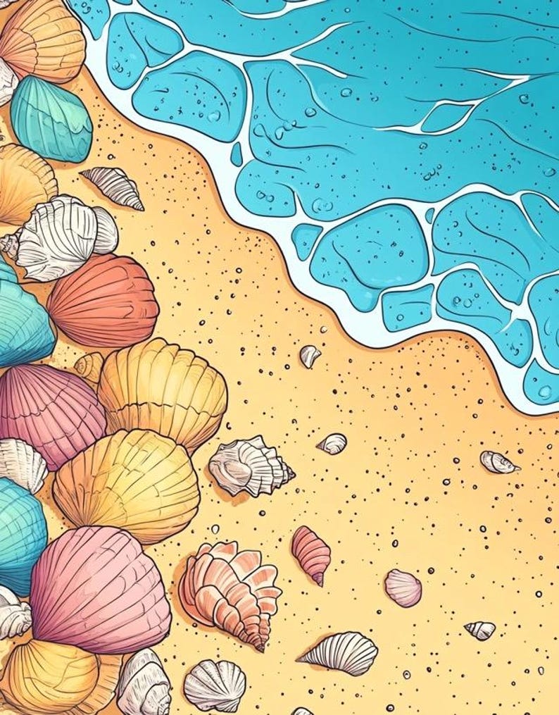 Seashells Coloring Book: 20 Beach Line Art Pages (digital Download) - Etsy
