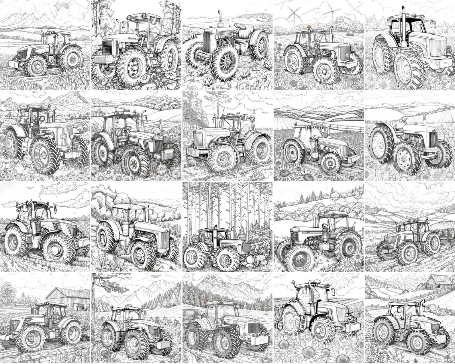Tractor Coloring Book 20 Tractor Coloring Pages Instant Download ...