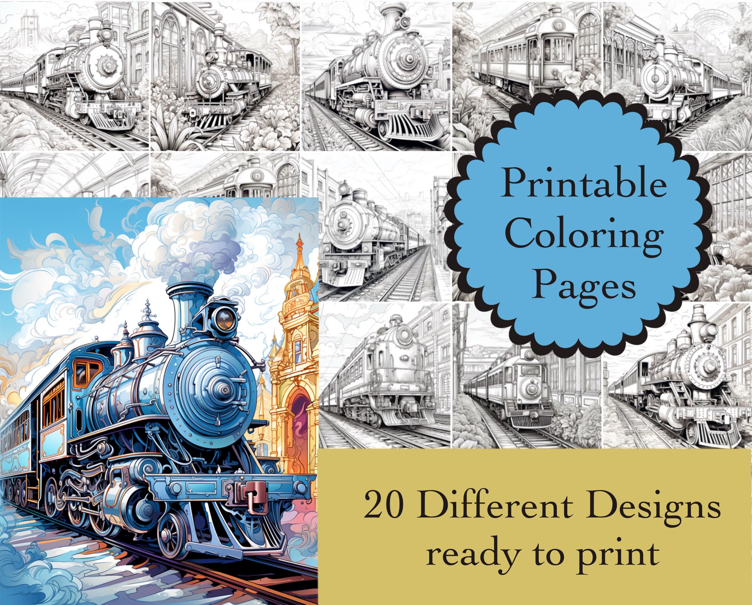 Trains Coloring Book 20 Train Coloring Pages Instant Download ...