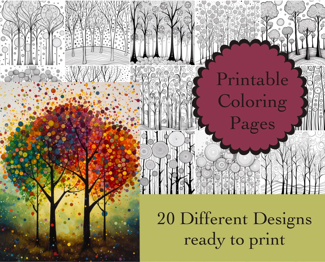 Dotted Trees Coloring Book 20 Forest Coloring Pages Instant Download ...