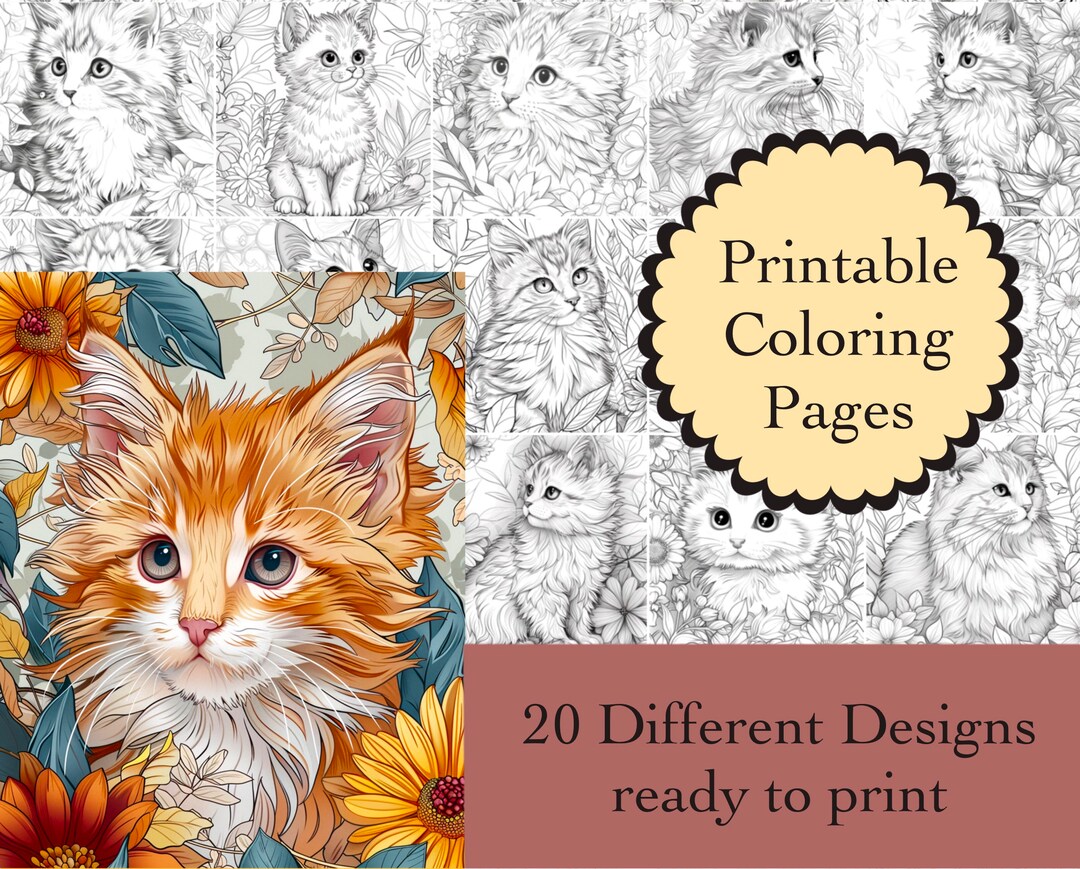 Kitten Coloring Book 20 Kitten Coloring Pages Instant Download Cat ...