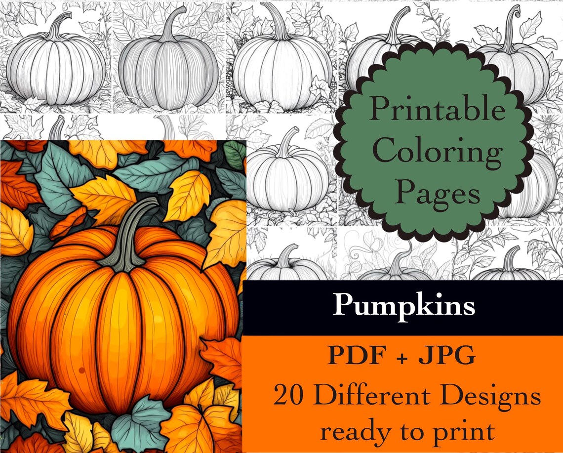 Pumpkins Coloring Book 20 Autumn Coloring Pages Instant Download Fall ...